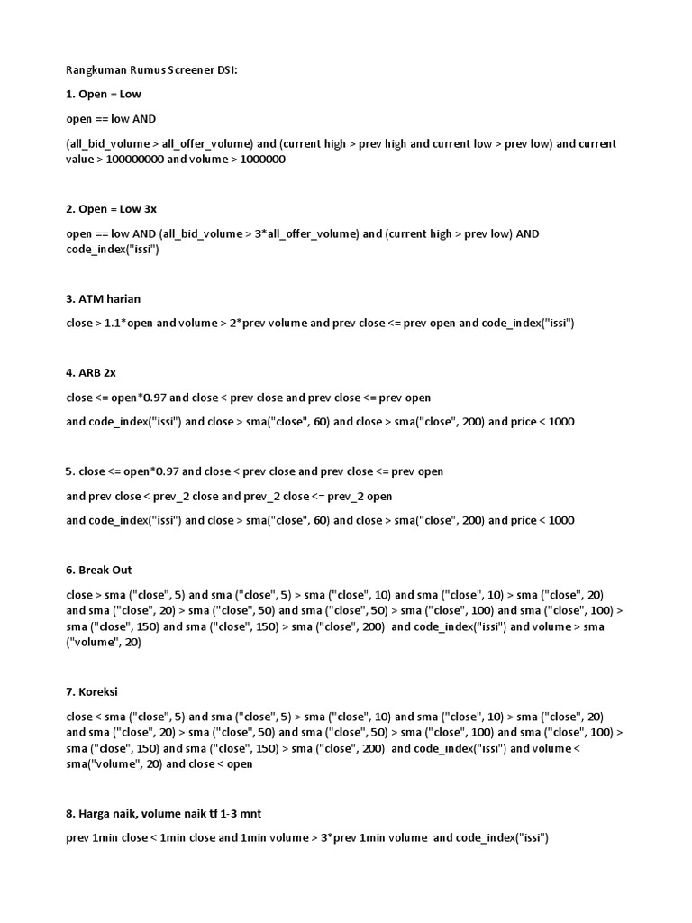 Rangkuman Rumus Screener DSI | PDF