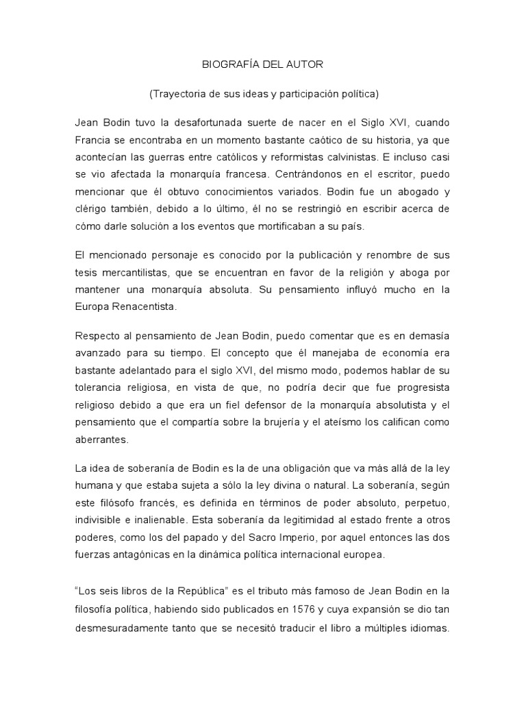 Biografía Del Autor - Jean Bodin | PDF | Soberanía | Mercantilismo