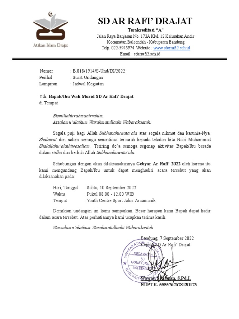 Surat Undangan Gebyar Ar Rafi' | PDF