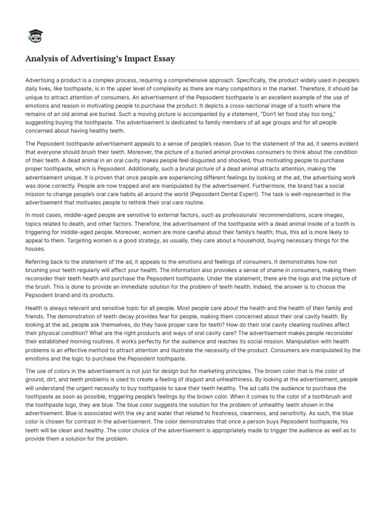 Analysis of Advertising's Impact - 831 Words - Essay Example | PDF ...