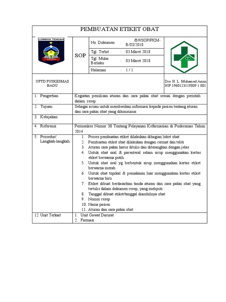 Panduan Pembuatan Etiket Obat | PDF