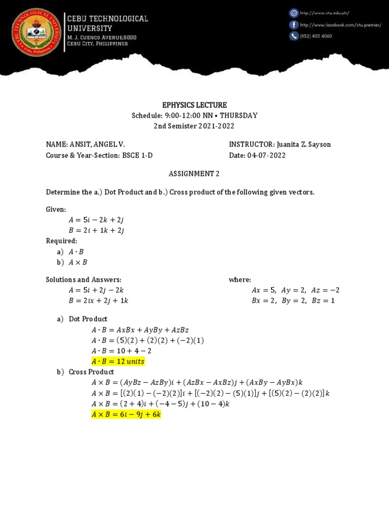 Vector Multiplication Assignment | PDF | Technology & Engineering