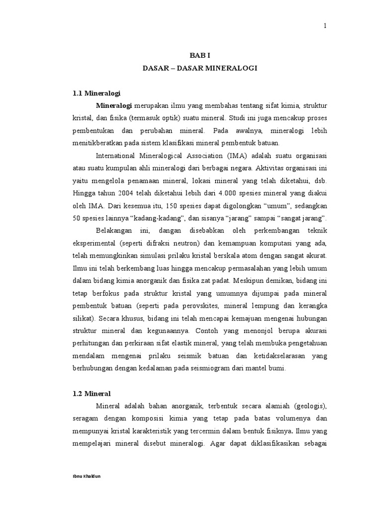 Bab 1 DASAR-DASAR MINERALOGI | PDF