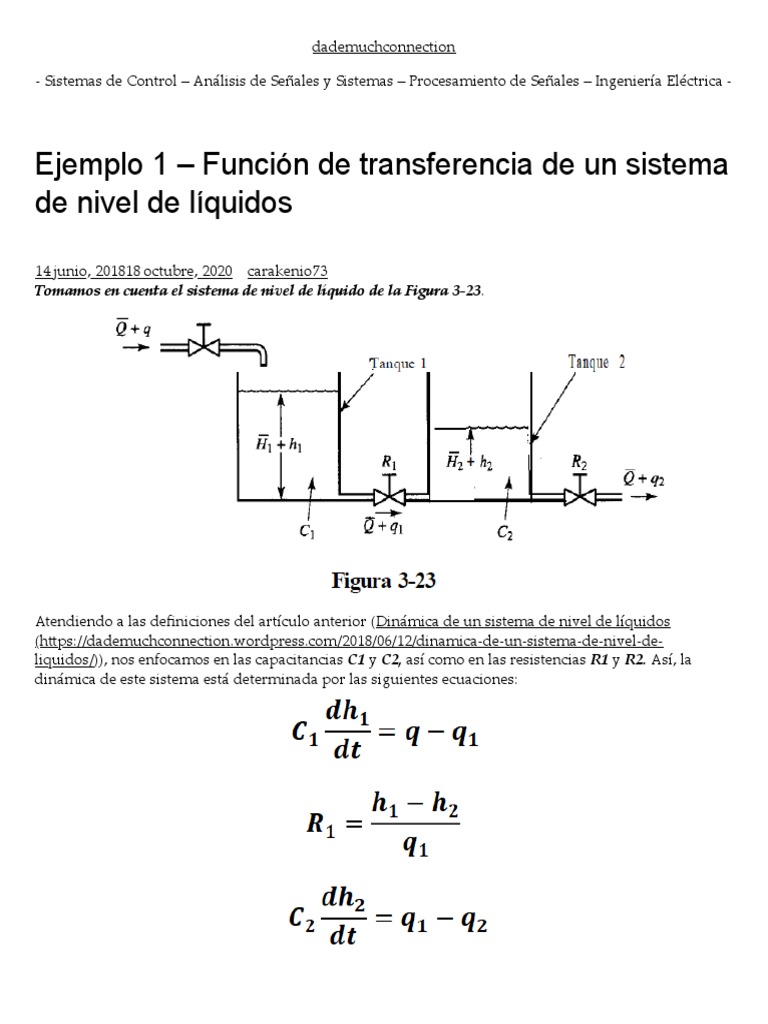 Ejemplo 1 - Función de Transferencia de Un Sistema de Nivel de Líquidos - Dademuchconnection ...