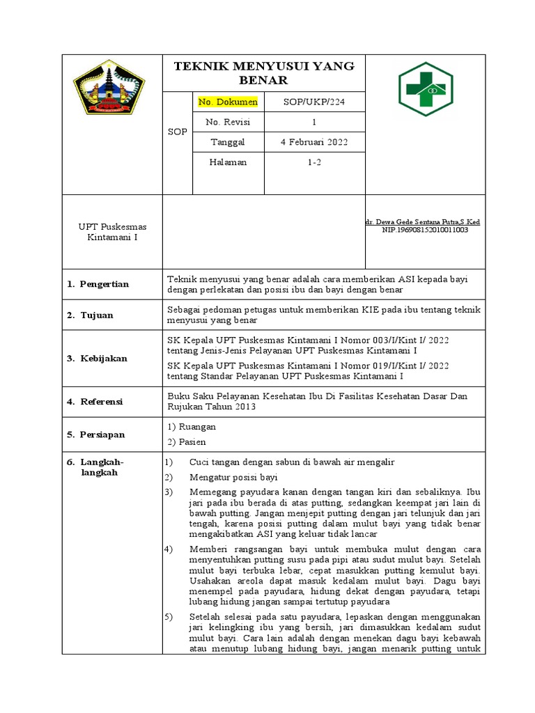 Sop Teknik Menyusui | PDF
