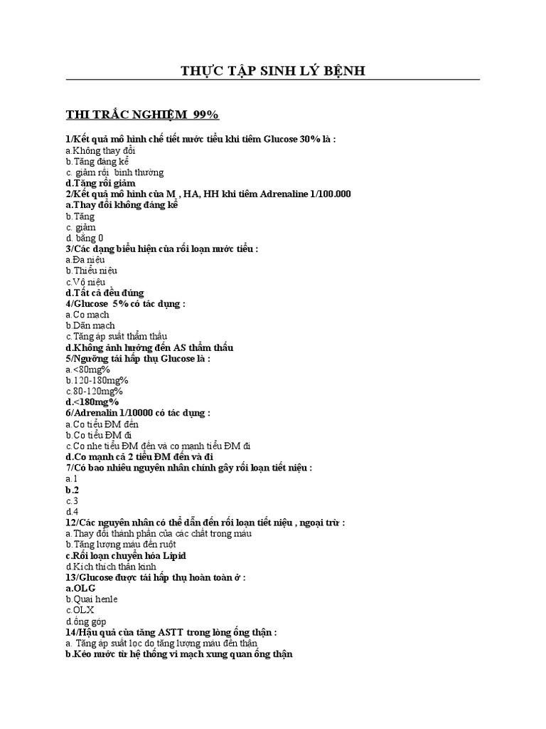 Đáp án thực tập sinh lý bệnh - miễn dịch | PDF