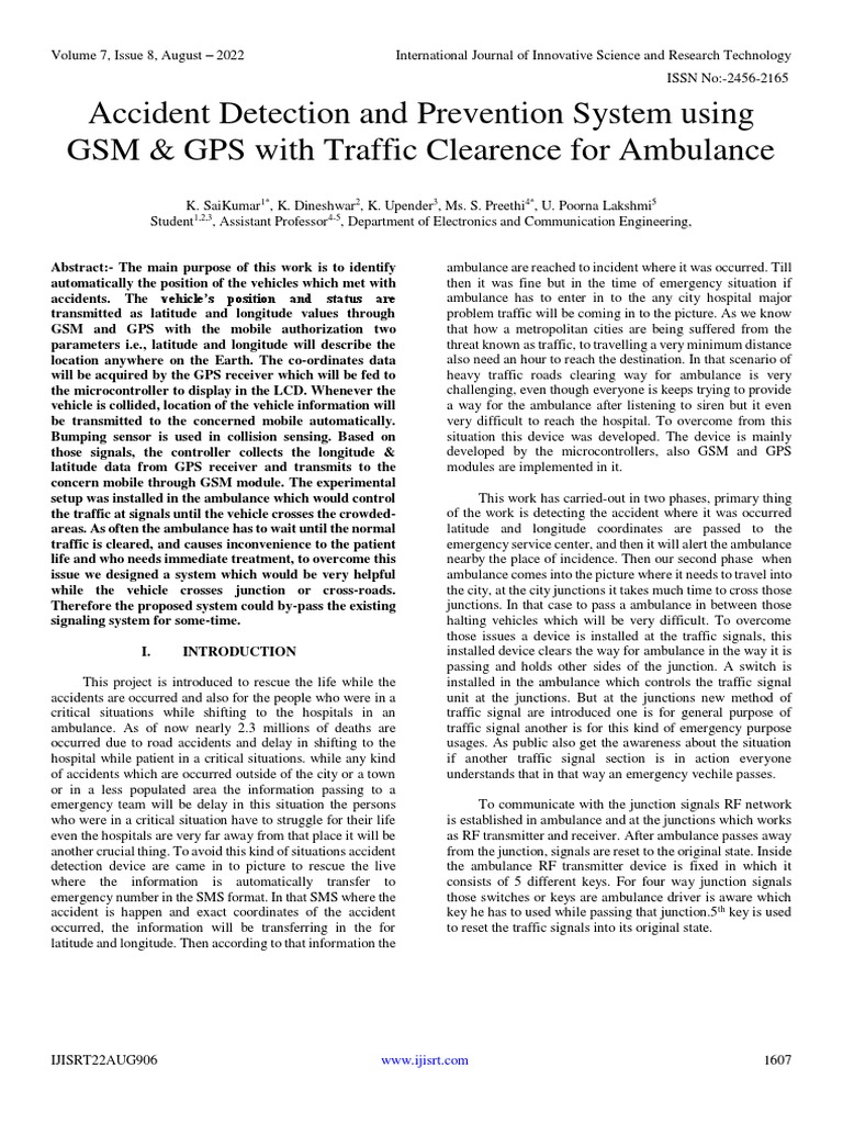 Accident Detection and Prevention System Using GSM & GPS With Traffic ...