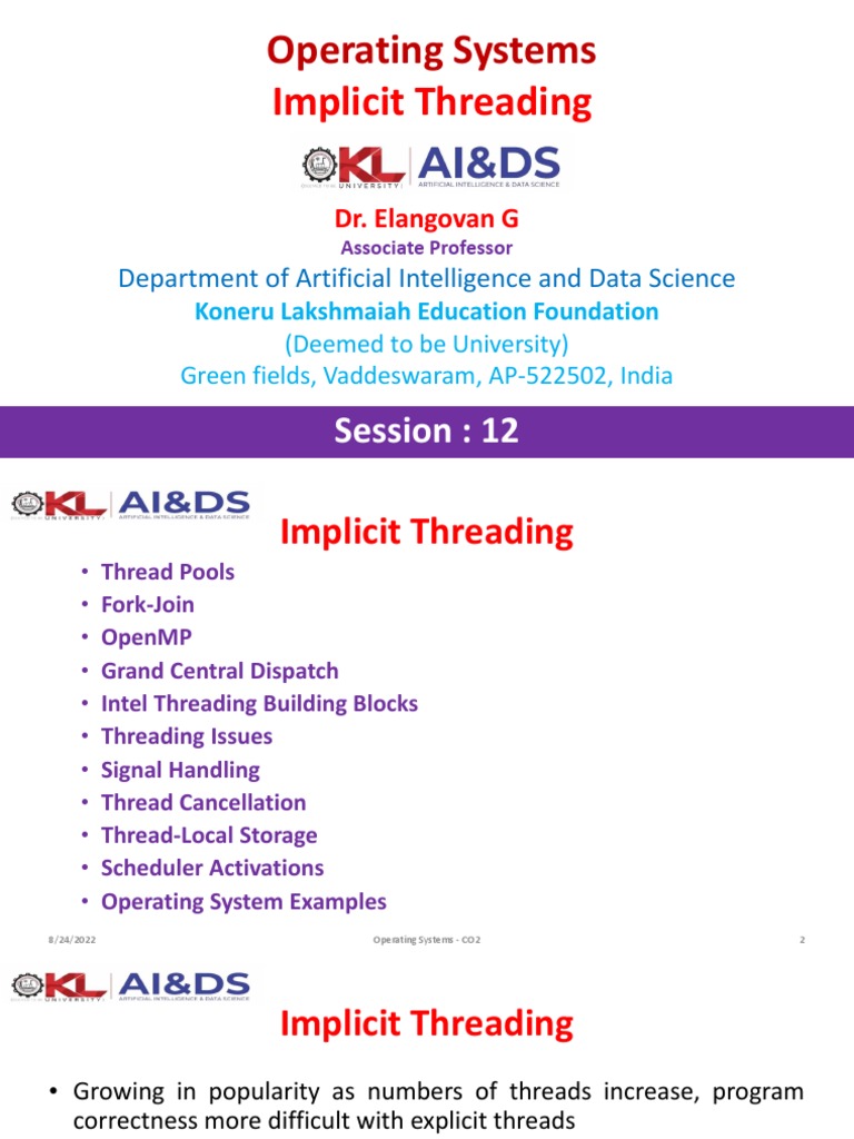 OS-CO2-Session 12 Implicit Threading | PDF | Thread (Computing) | Kernel (Operating System)