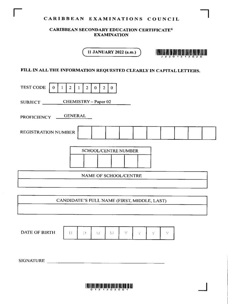 CSEC Chemistry January 2022 P2 | PDF
