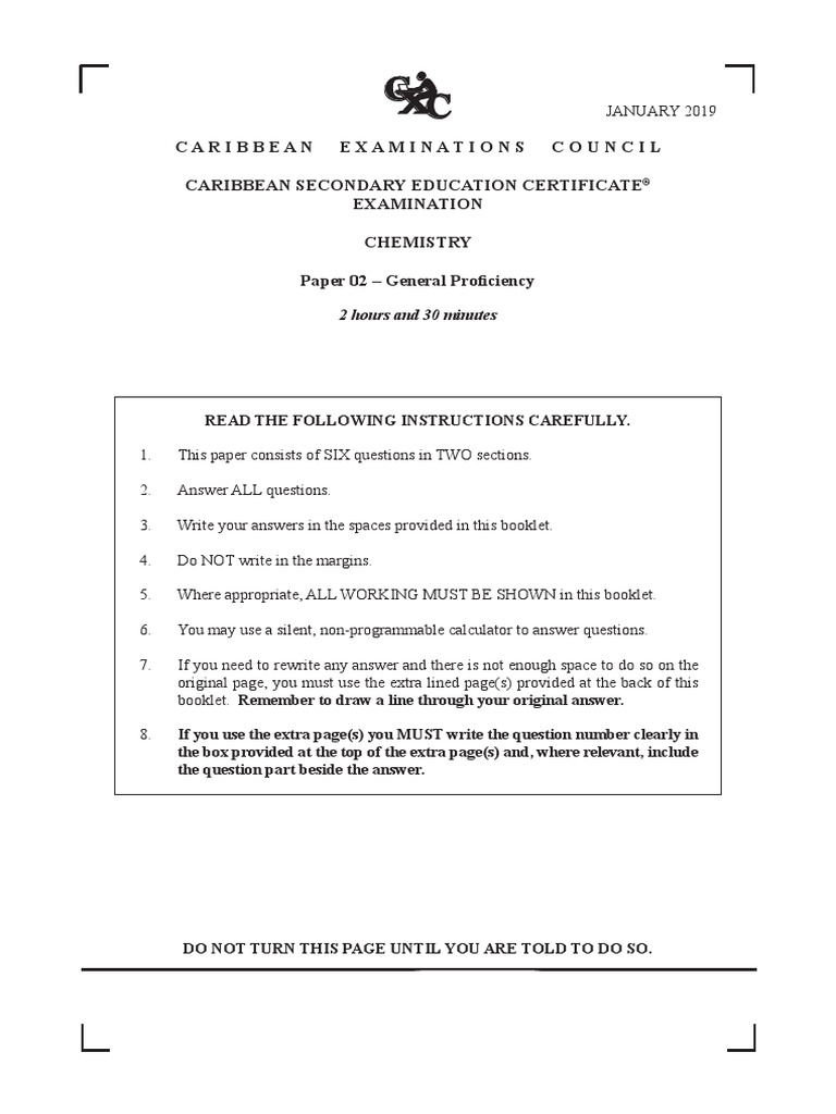 CSEC Chemistry January 2019 P2 | PDF | Titration | Chemistry