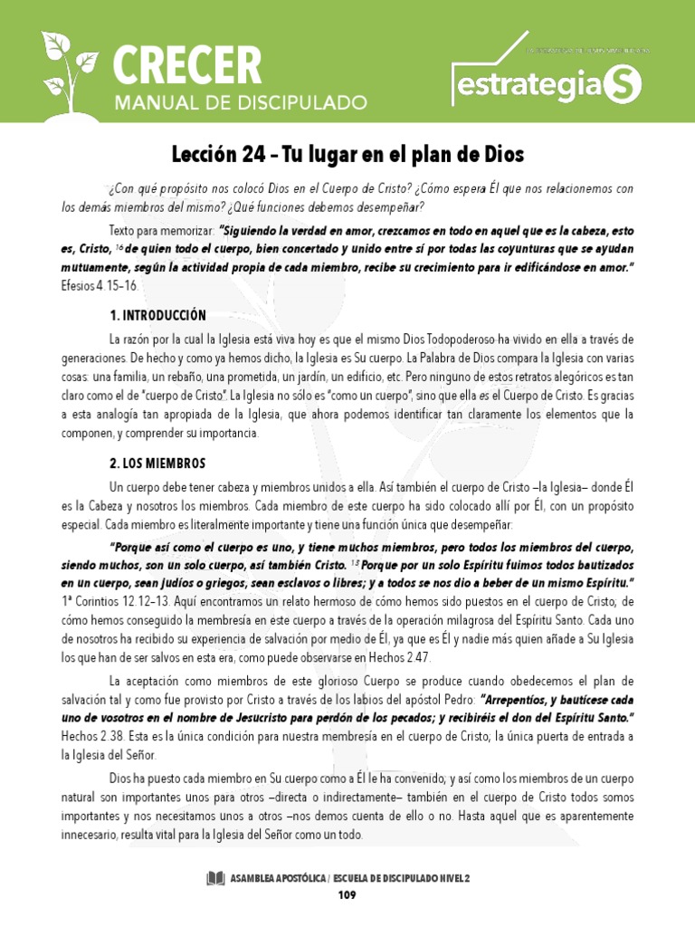 Leccion 24 Tu Lugar en El Plan de Dios | Descargar gratis PDF | Cristo (título) | Iglesia Católica