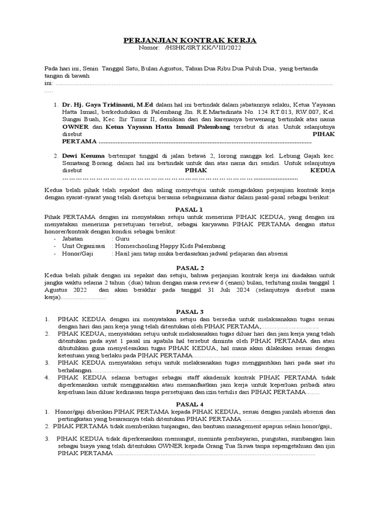 KONTRAK KErja | PDF | Bisnis | Pengelolaan Keuangan & Uang