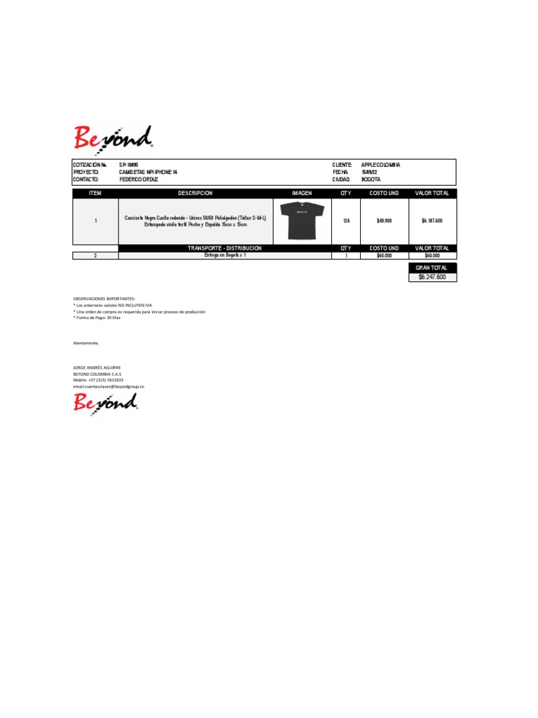 Cotización Camisetas NPI iPhone 14 | PDF
