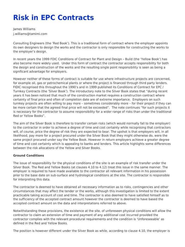 Risk in EPC Contracts | PDF | Employment | Risk