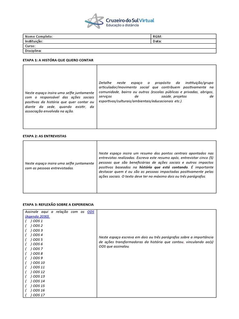 Formulário Comentado Do Projeto Faça Parte | PDF