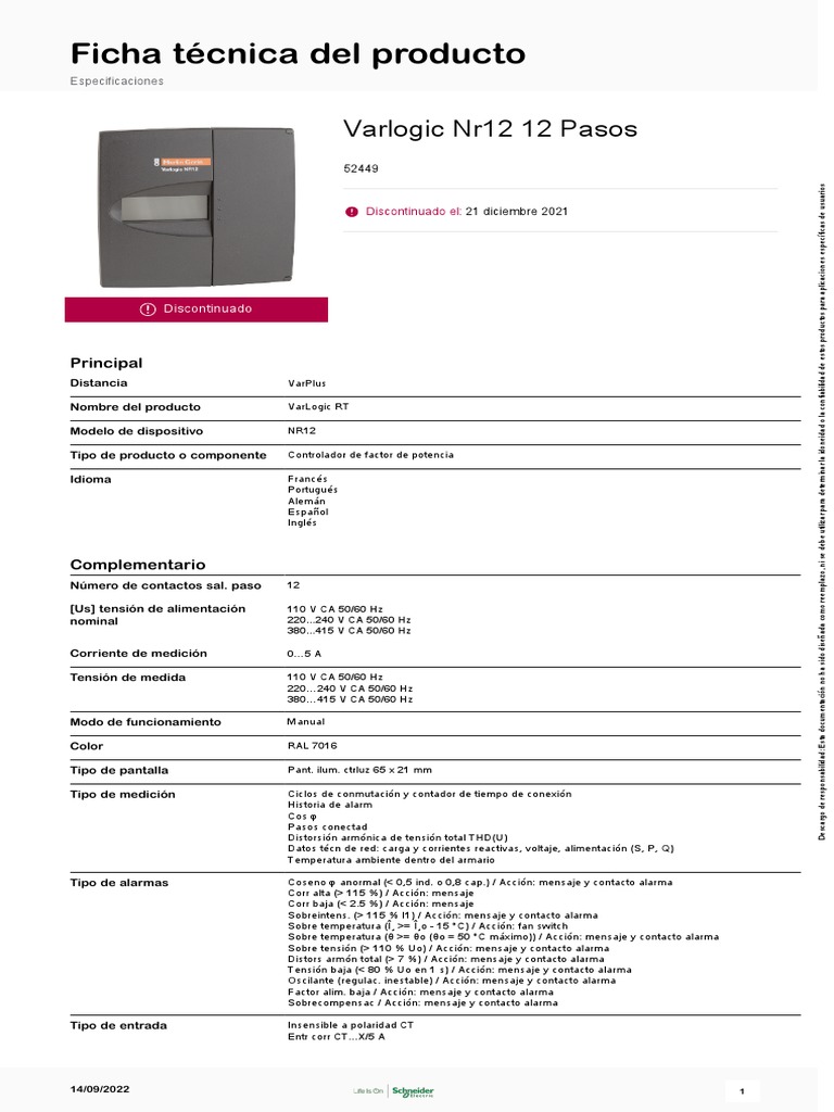 Especificaciones técnicas y características del controlador de factor ...