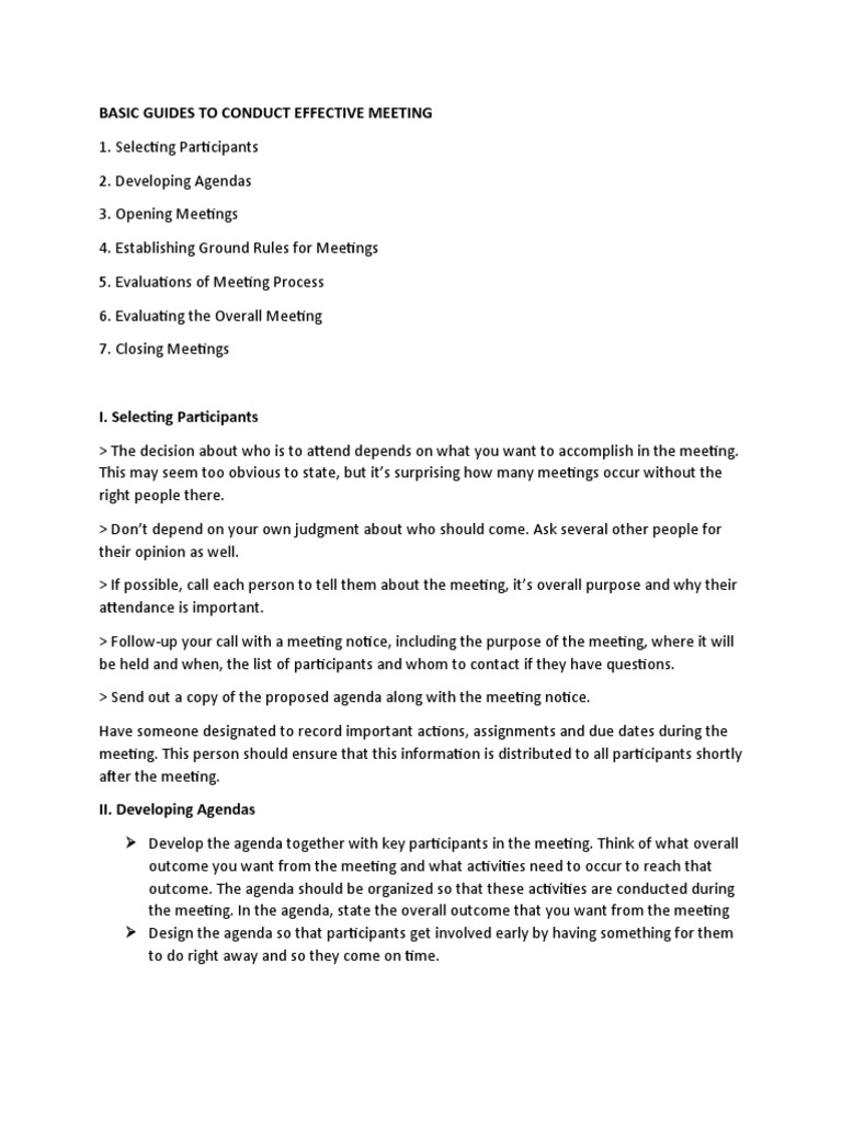 Basic Guides To Conduct Effective Meeting Pdf Psychological