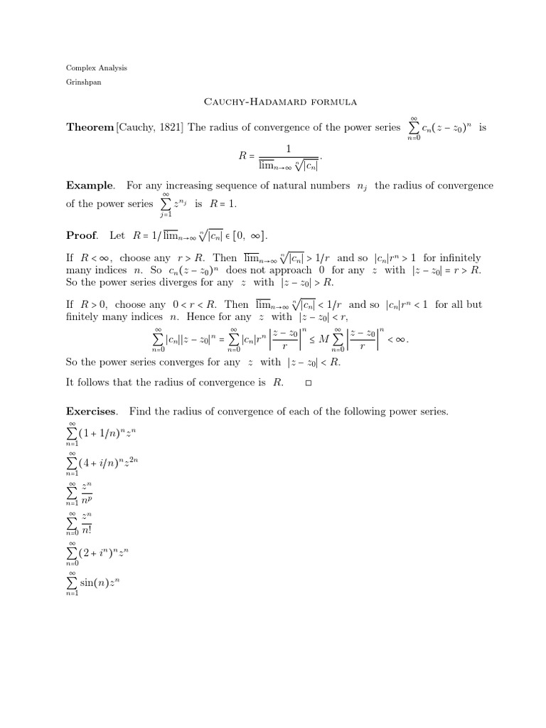 Cauchy Hadamard Formula | PDF