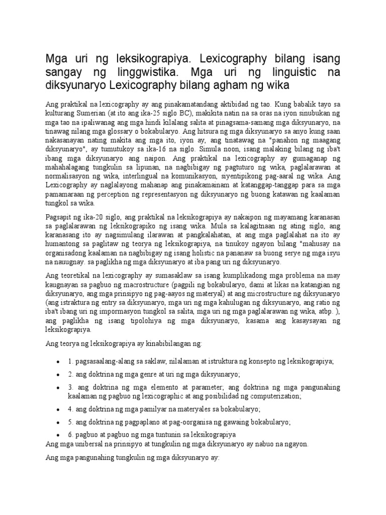 Mga Uri NG Leksikograpiya | PDF