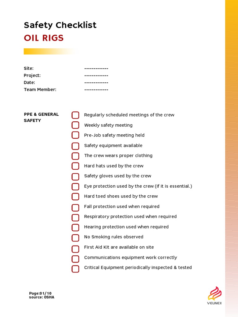 OIl Rig Safety Checklist | PDF | Personal Protective Equipment | Pipe ...