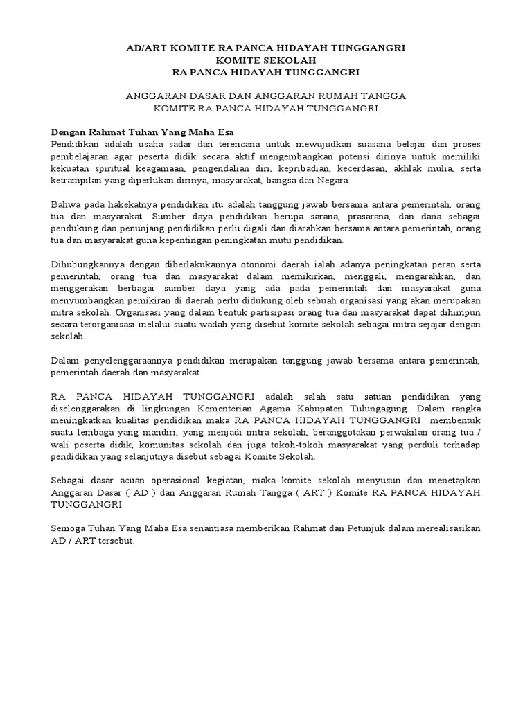 Contoh Ad Art Komite Sekolah | PDF | Karier & Perkembangan