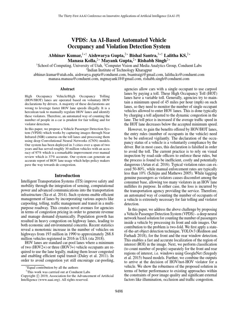 VPDS: An AI-Based Automated Vehicle Occupancy and Violation Detection System | PDF | Accuracy ...