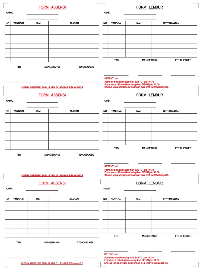 Form Absensi dan Lembur Karyawan | PDF