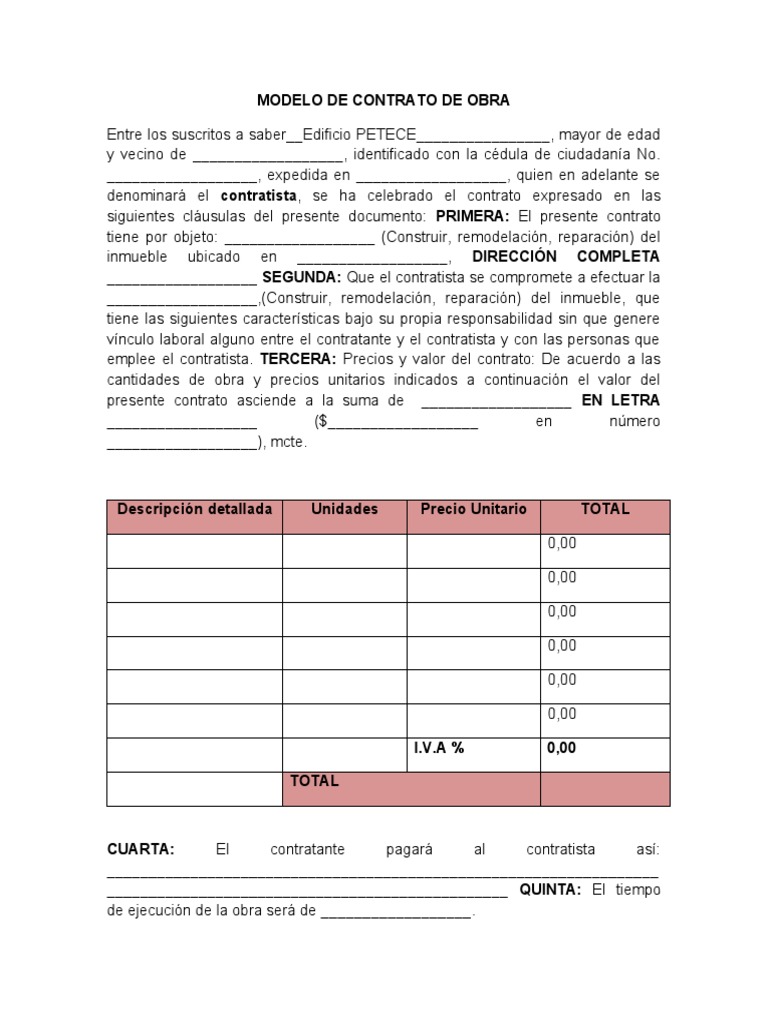 Modelo de Contrato de Obra 1 | PDF