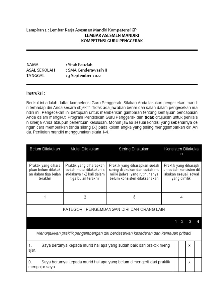 Lampiran 2 Lembar Kerja Asesmen Mandiri Kompetensi GP | PDF