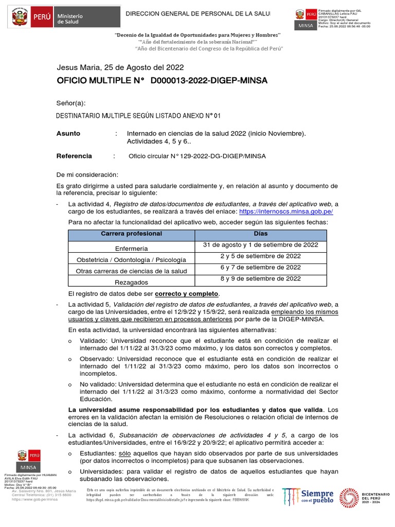 Oficio Multiple 000013 2022 Digep | PDF | Perú | Lima