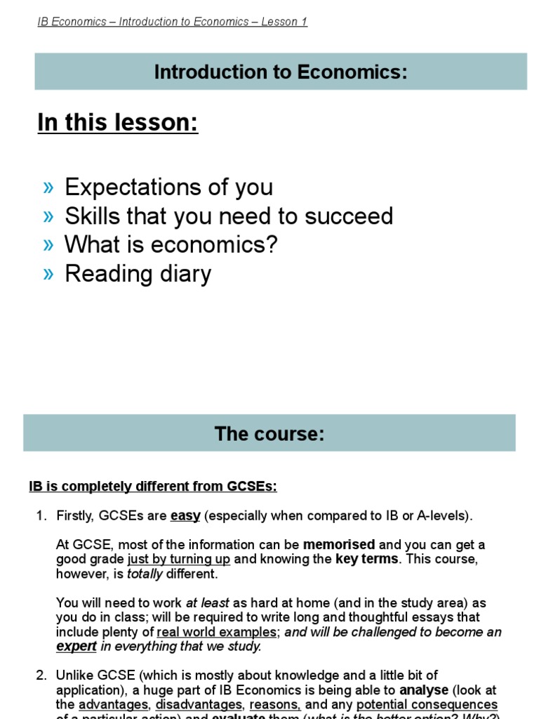 Introduction To IB Economics (Unit 1 | PDF | Economics | Labour Economics