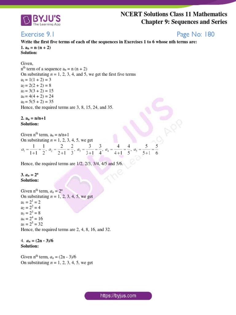 NCERT Solutions For Class 11 Maths Chapter 9 Sequences and Series | PDF ...