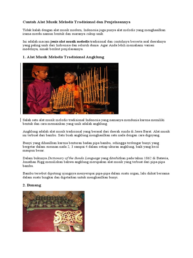 Contoh Alat Musik Melodis Tradisional Dan Penjelasannya | PDF