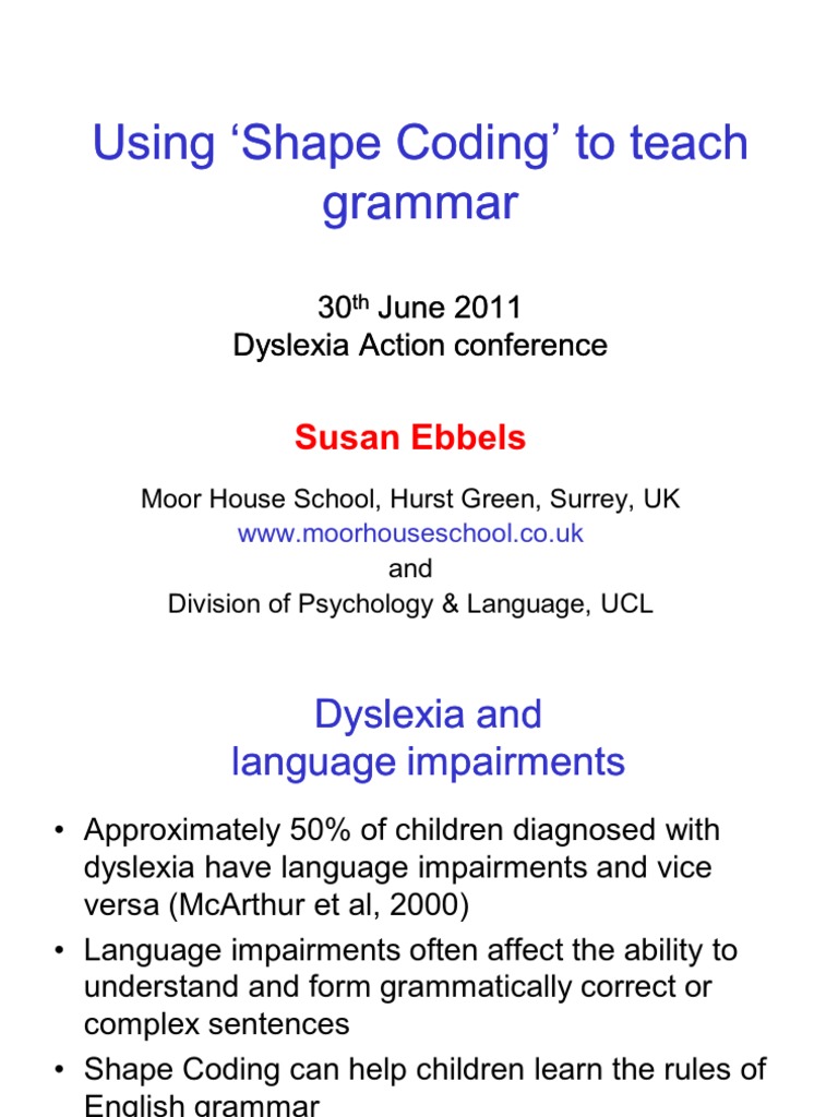 Susan Ebbels - Introduction To Shape Coding - Assessment-Meaning and ...