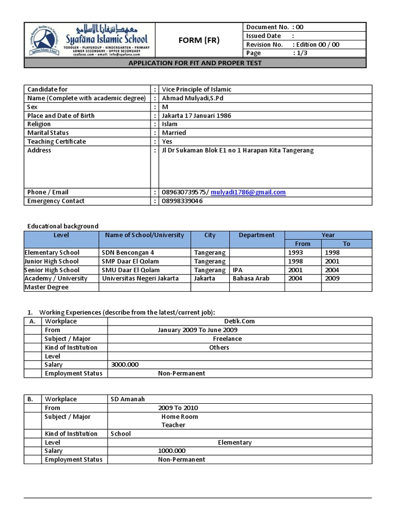Form Kandidat Fit & Proper Test Ahmad | PDF | Communication | Linguistics