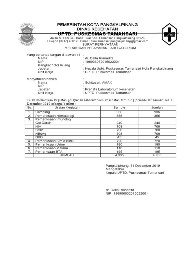 Surat Pernyataan Pelayanan Lab | PDF