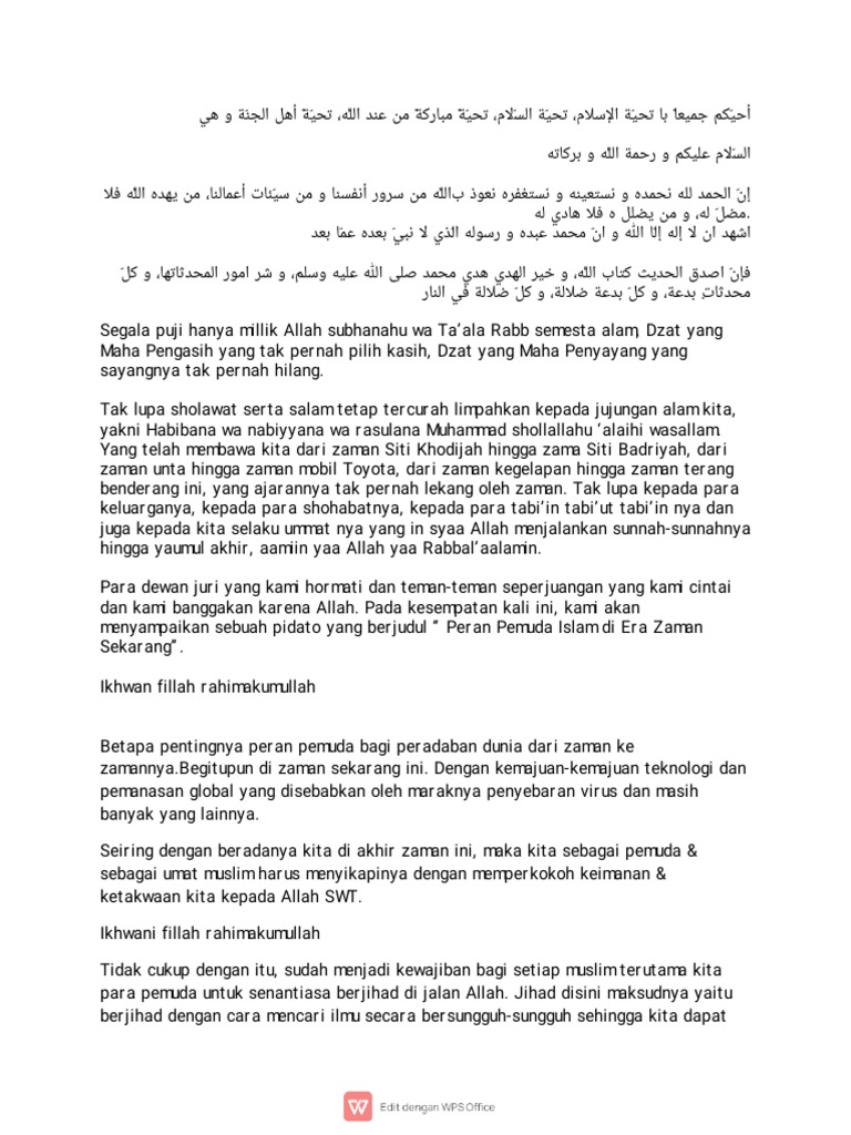 Pidato Peran Pemuda Di Zaman Sekarang | PDF