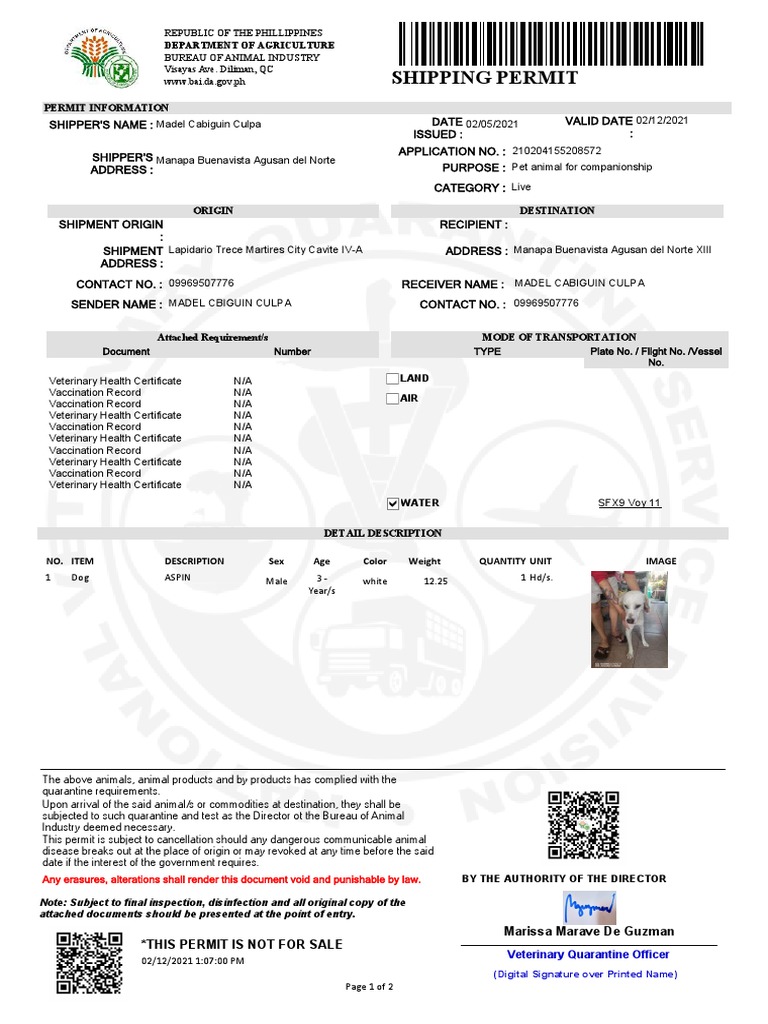 Shipping Permit Details | PDF | Quarantine
