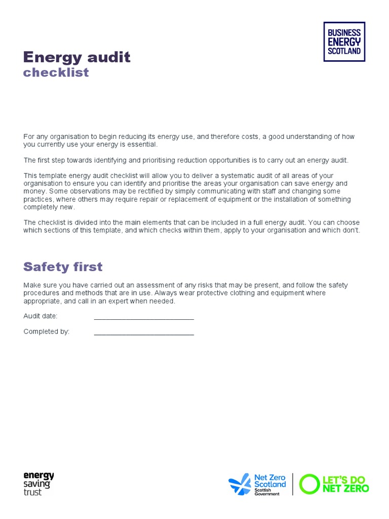 Energy Audit Checklist | PDF | Water Heating | Engines