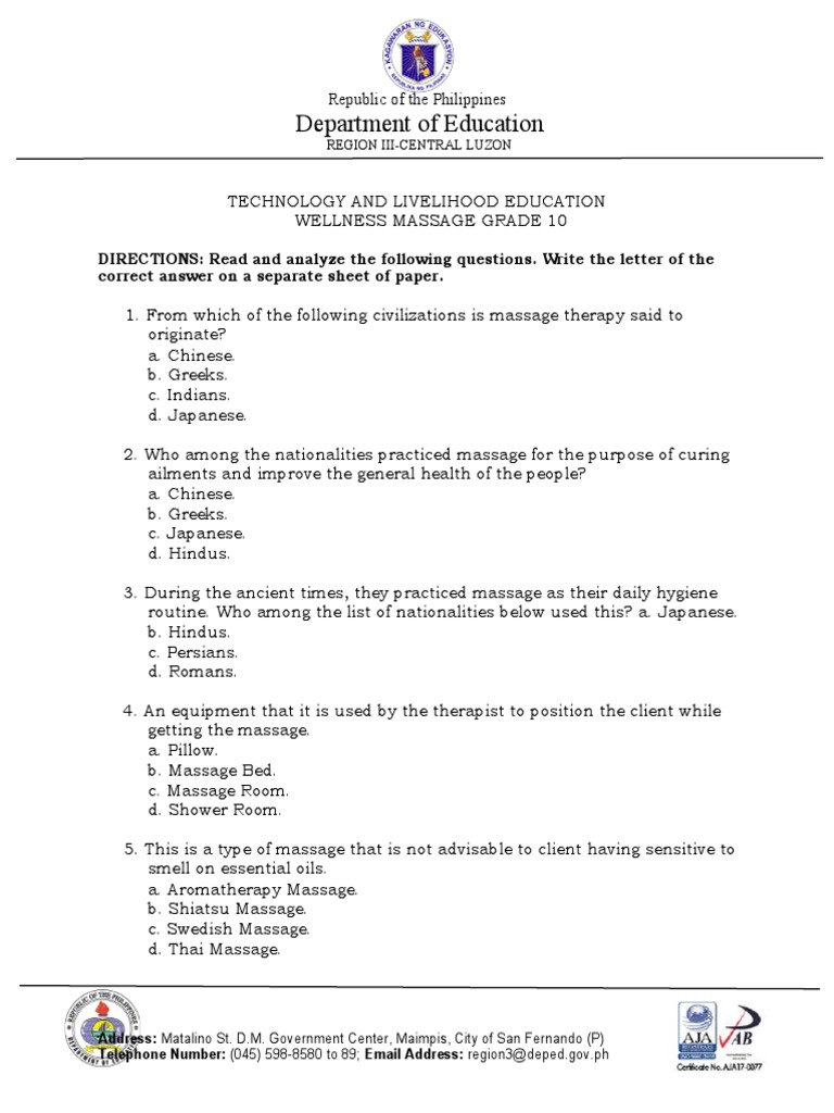 Test Item Tle Wellnessmassage Meycauayan City Morante, Amilou S | PDF ...