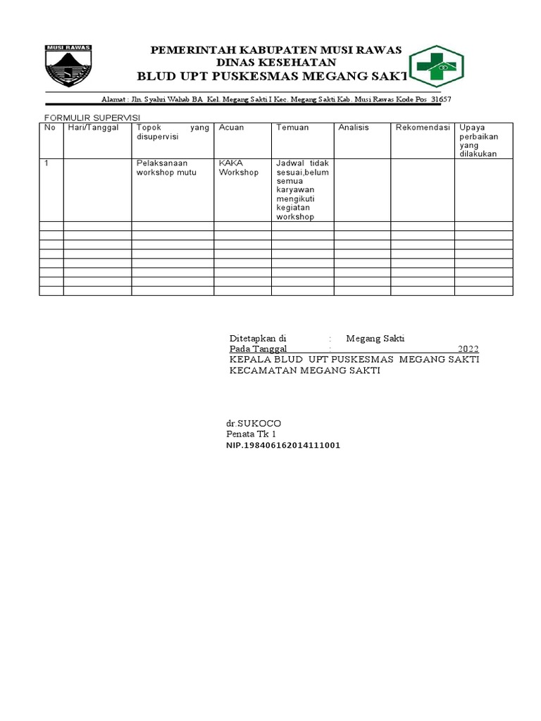 Formulir Supervisi | PDF
