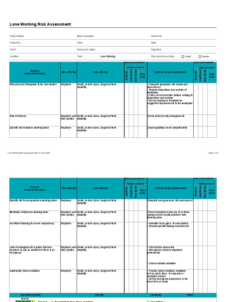 Lone Working Risk Assessment | PDF | Risk | Risk Assessment