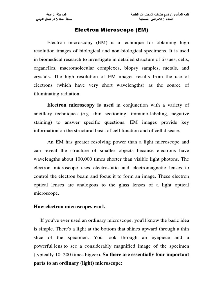 Electron Microscopy: Principles & Types | PDF | Electron Microscope | Microscope