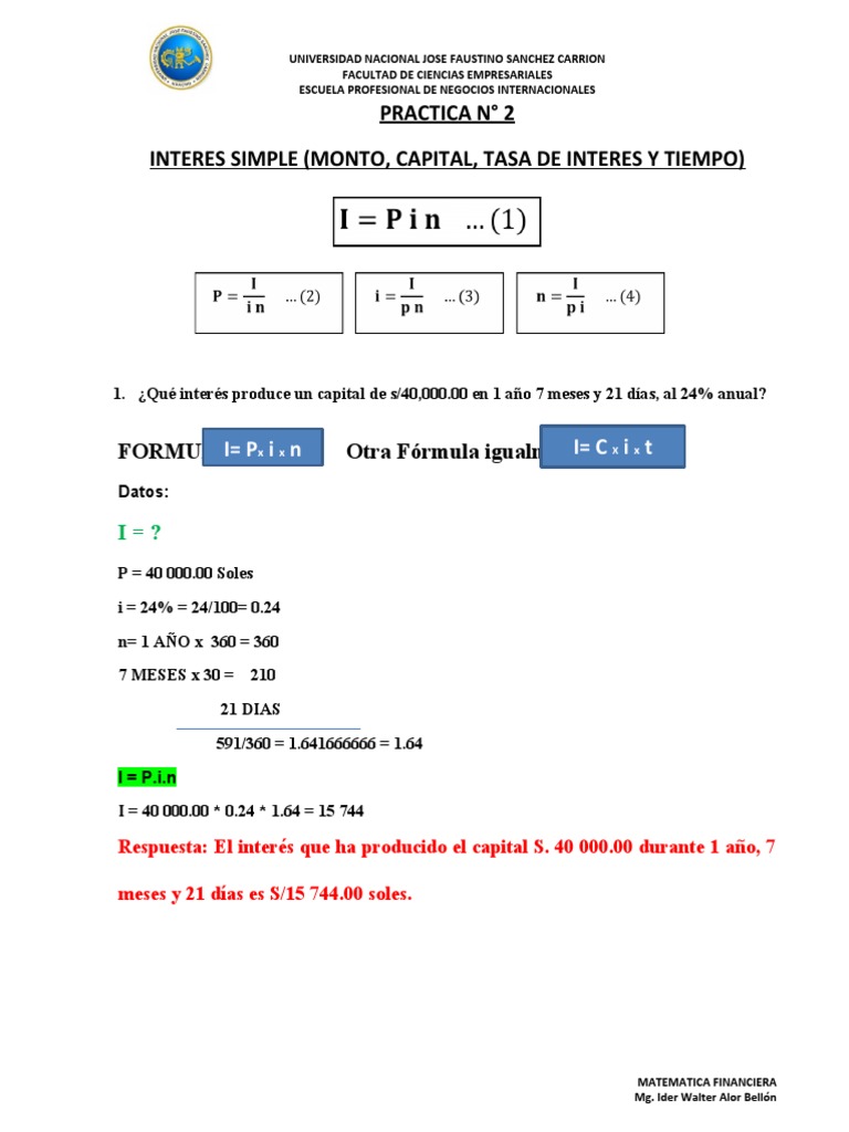 Practica N°2 - Interes Simple | PDF | Finanzas Matemáticas | Economía matemática