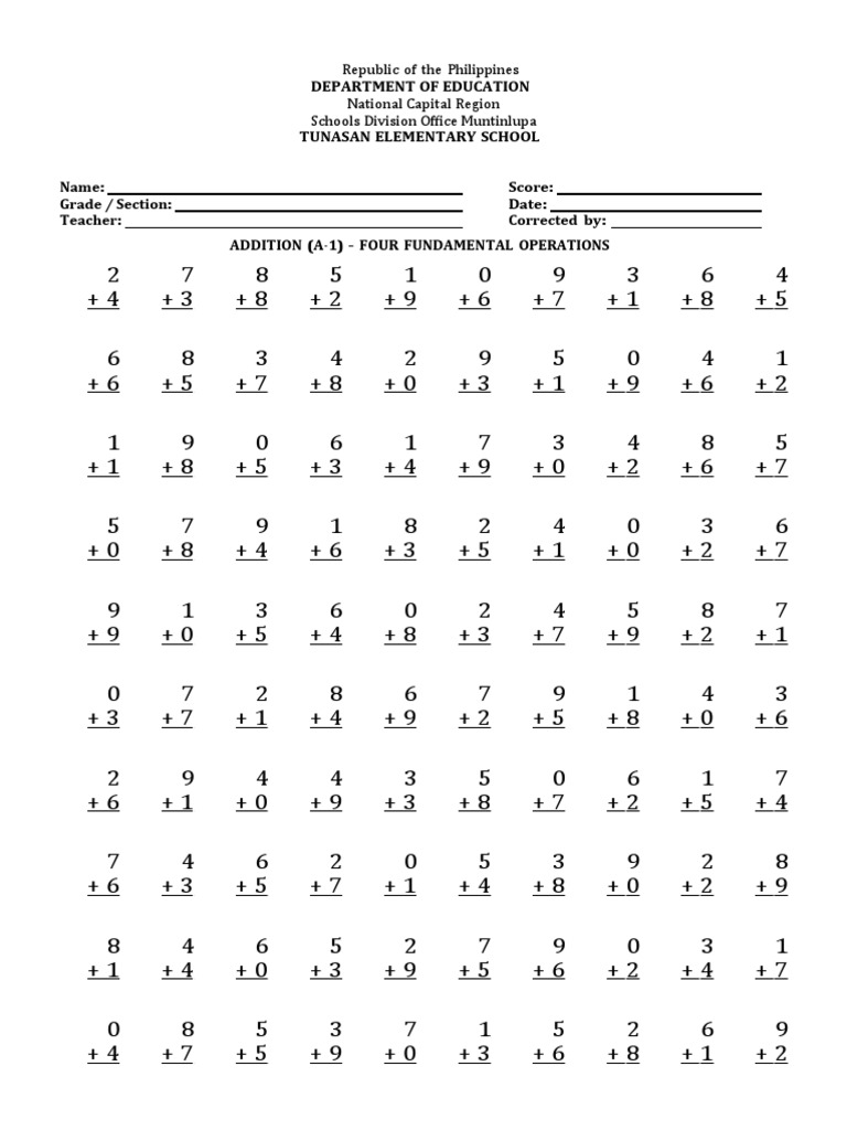 Elementary Math Practice Sheet | PDF