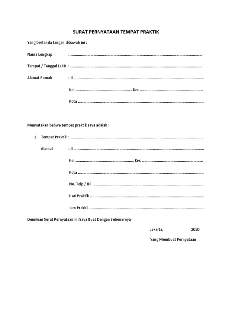 Surat Pernyataan Tempat Praktik | PDF