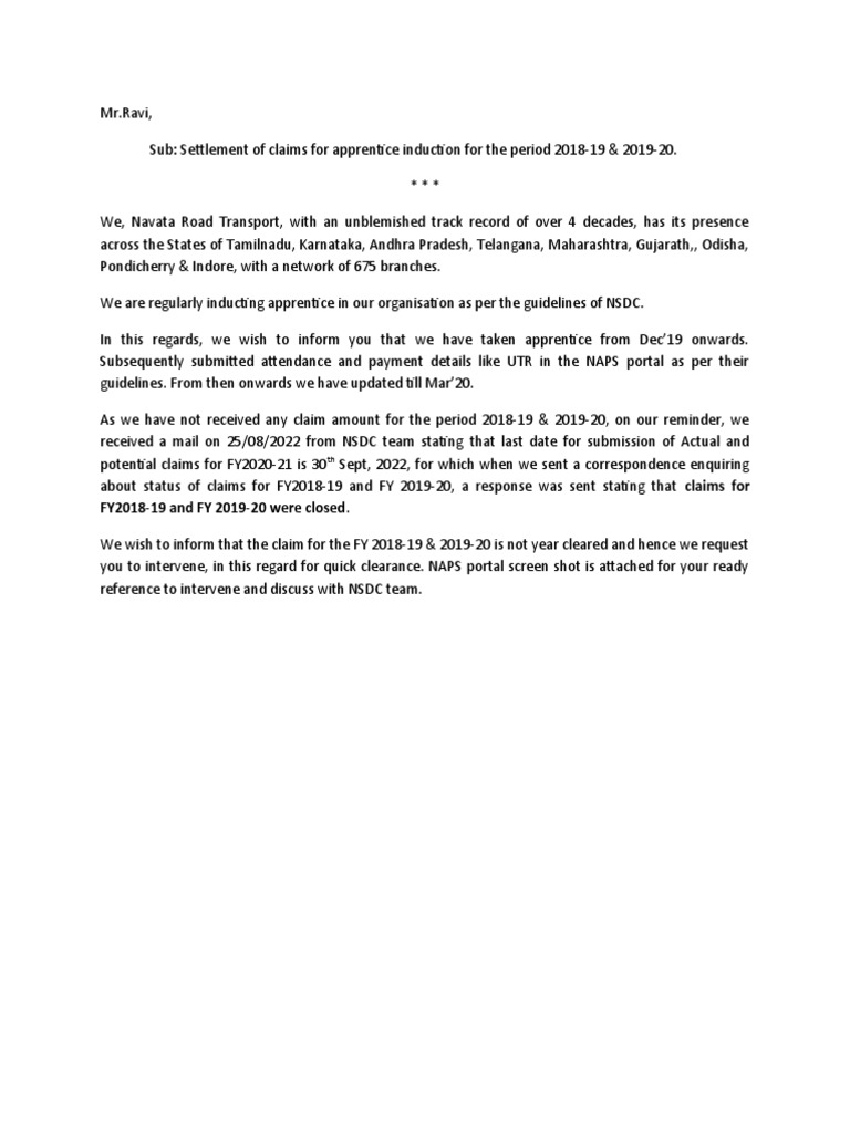 Claim Settlement Request for Apprentices 2018-20 | PDF