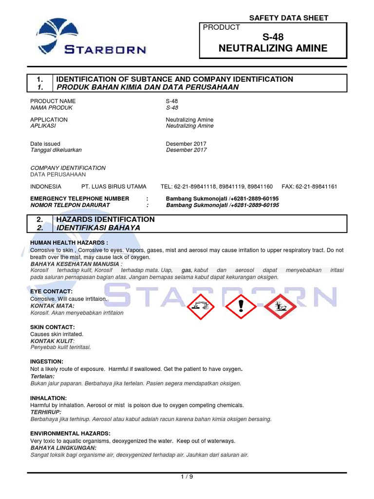 Appendix 3 - Neutralization Amine MSDS | PDF | Fires | Dangerous Goods