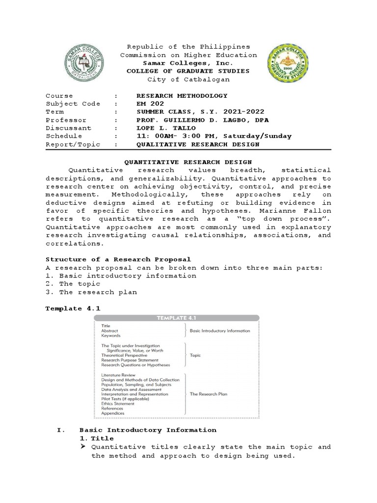 Chapter 4 - Quantitative Research Design - Handout - Lope L. Tallo ...