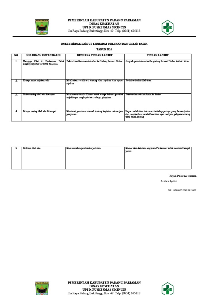 3 Bukti Tindak Lanjut Terhadap Keluhan Dan Umpan Balik | PDF